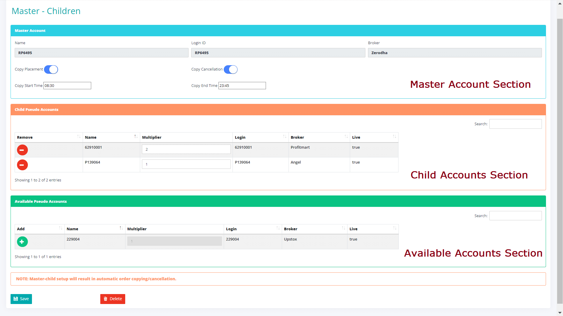 Copy Trading (Master-Child Auto-Copy) - Stocks Developer